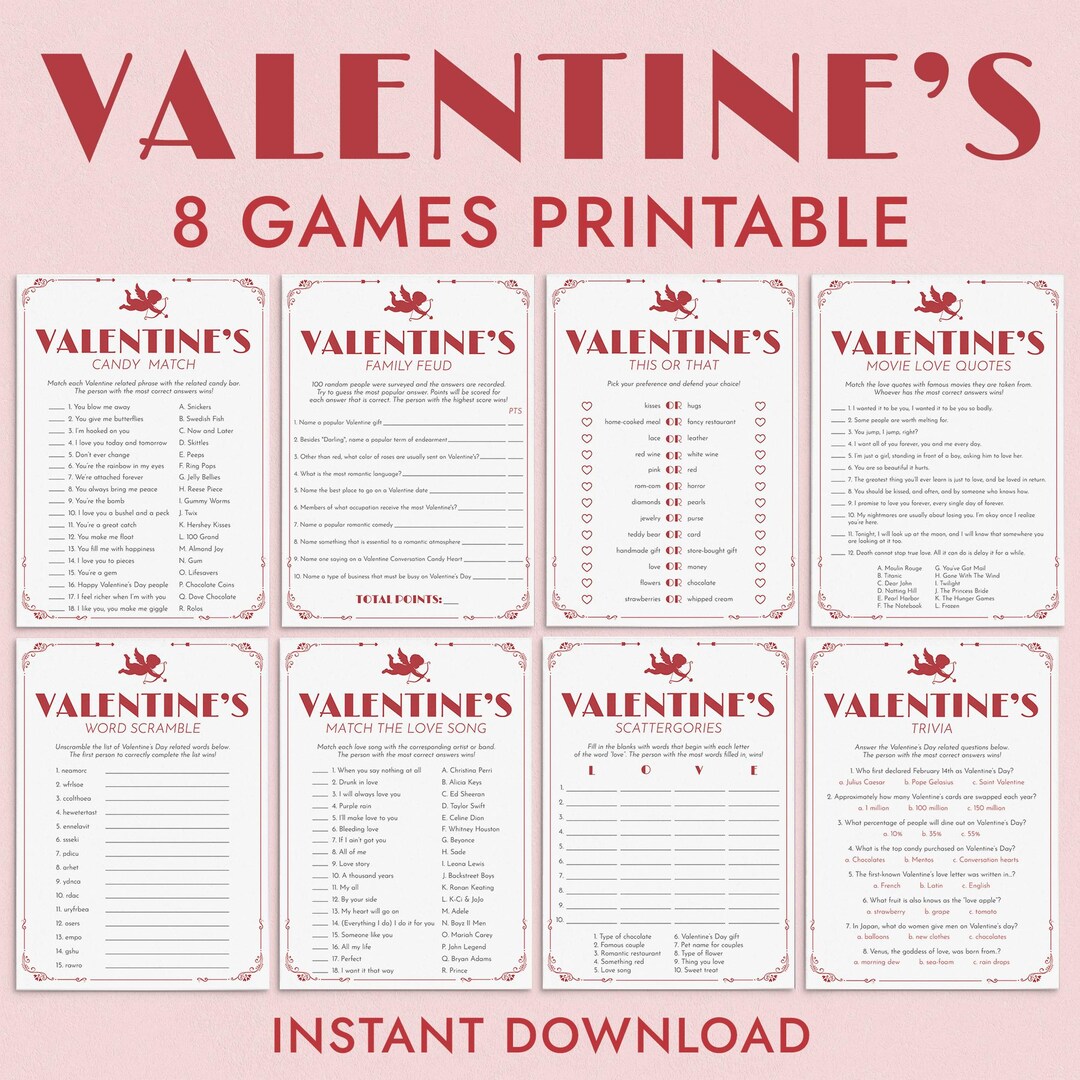 Valentine Games Printable Valentine Day Game Bundle Valentine Fun Party ...
