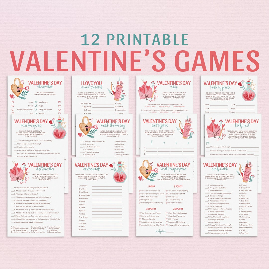 Valentine's Day Games Bundle Printable Valentines Party - Etsy