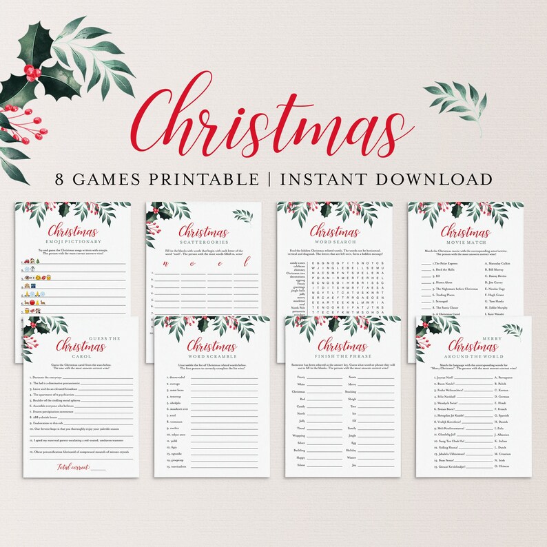 Christmas Games Bundle Printable Christmas Greenery Holiday - Etsy
