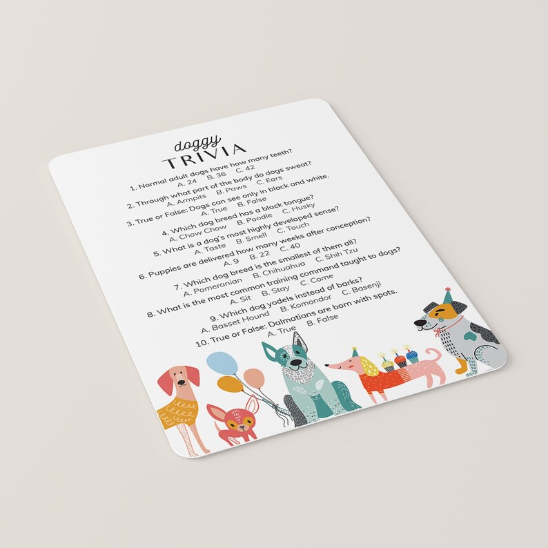 Dog Trivia Printable Doggy Quiz Questions Fun Facts About Dogs Trivia ...