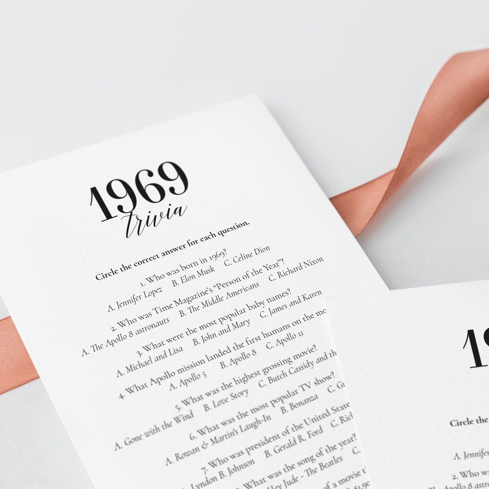 1969 Trivia Printable 60s Quiz 55th Birthday Party Game Back to the 60s ...