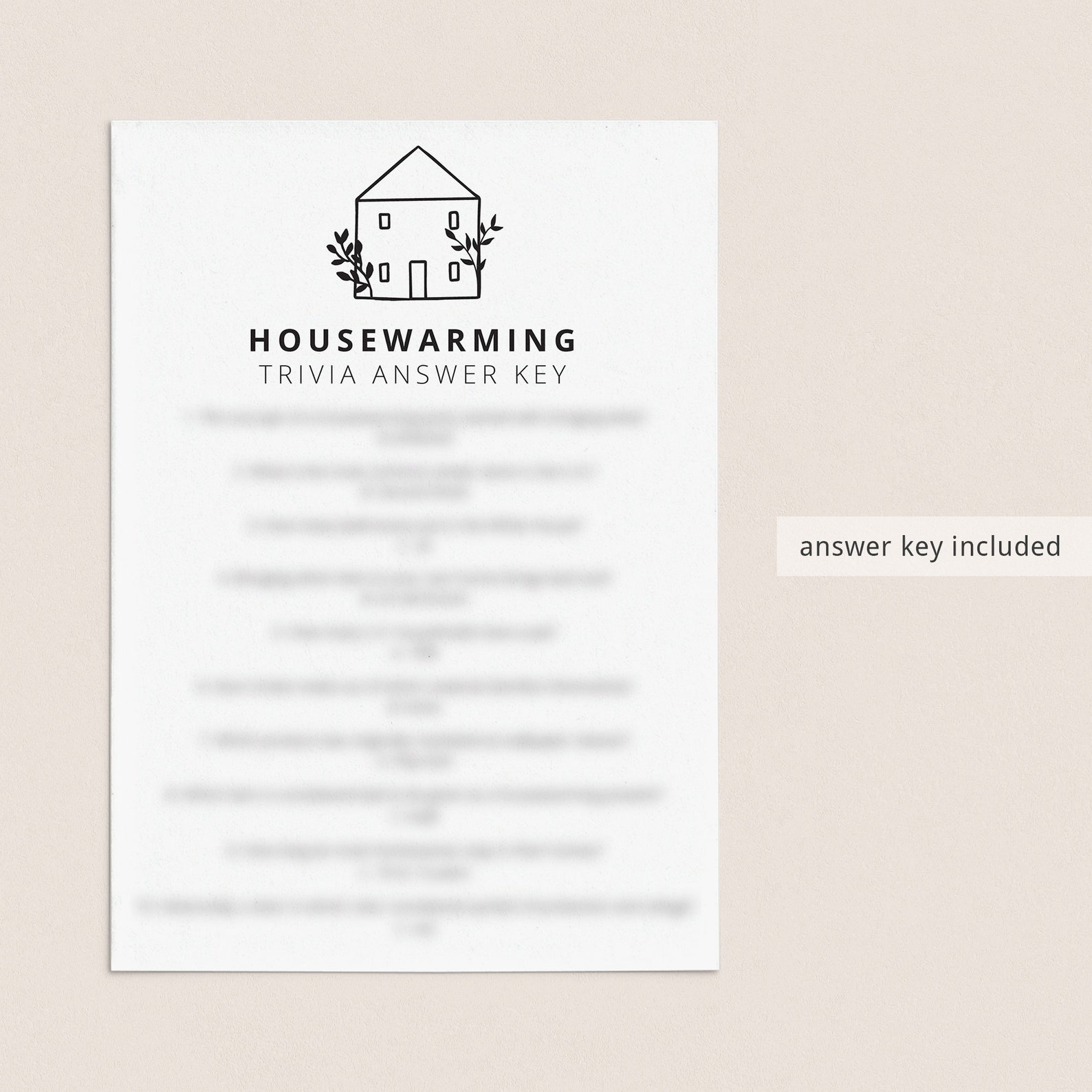 Housewarming Trivia Printable House Trivia Quiz With Answers - Etsy