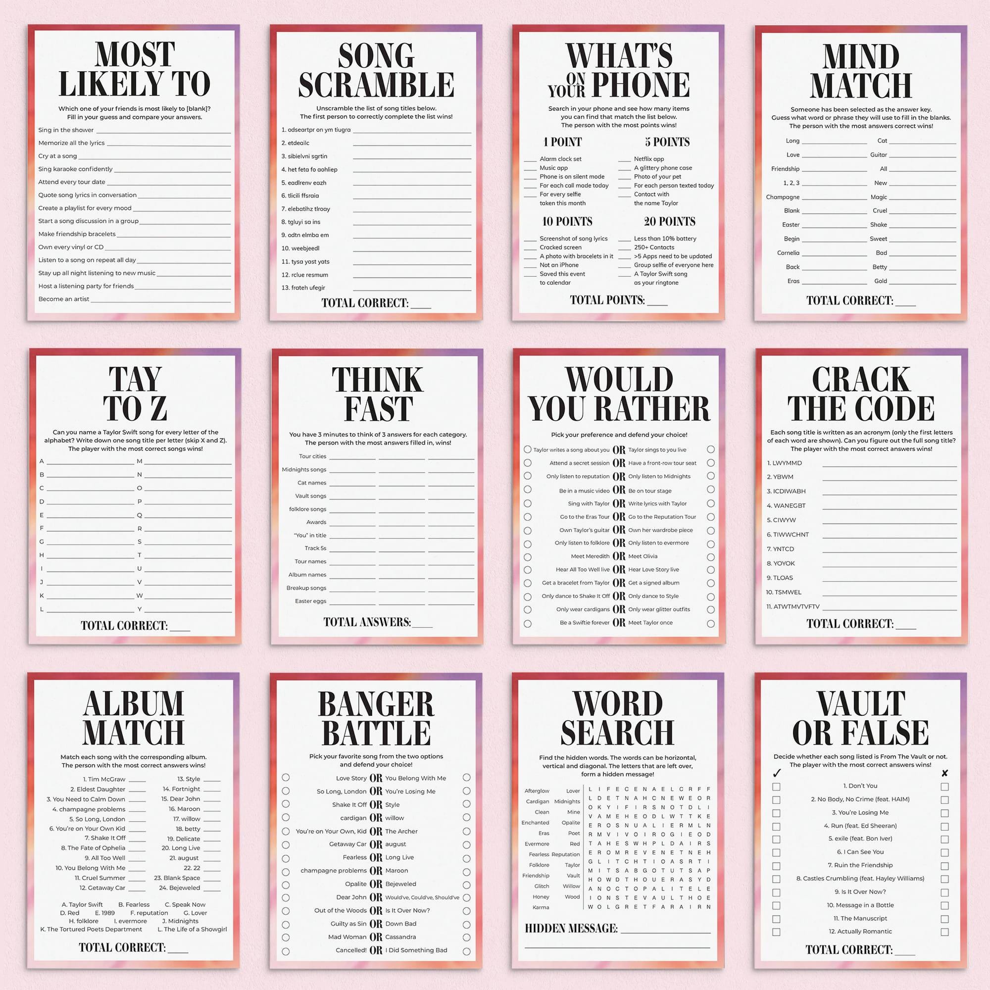 Eras Watch Party Games Printable End of an Era Party Decor Pop Music ...