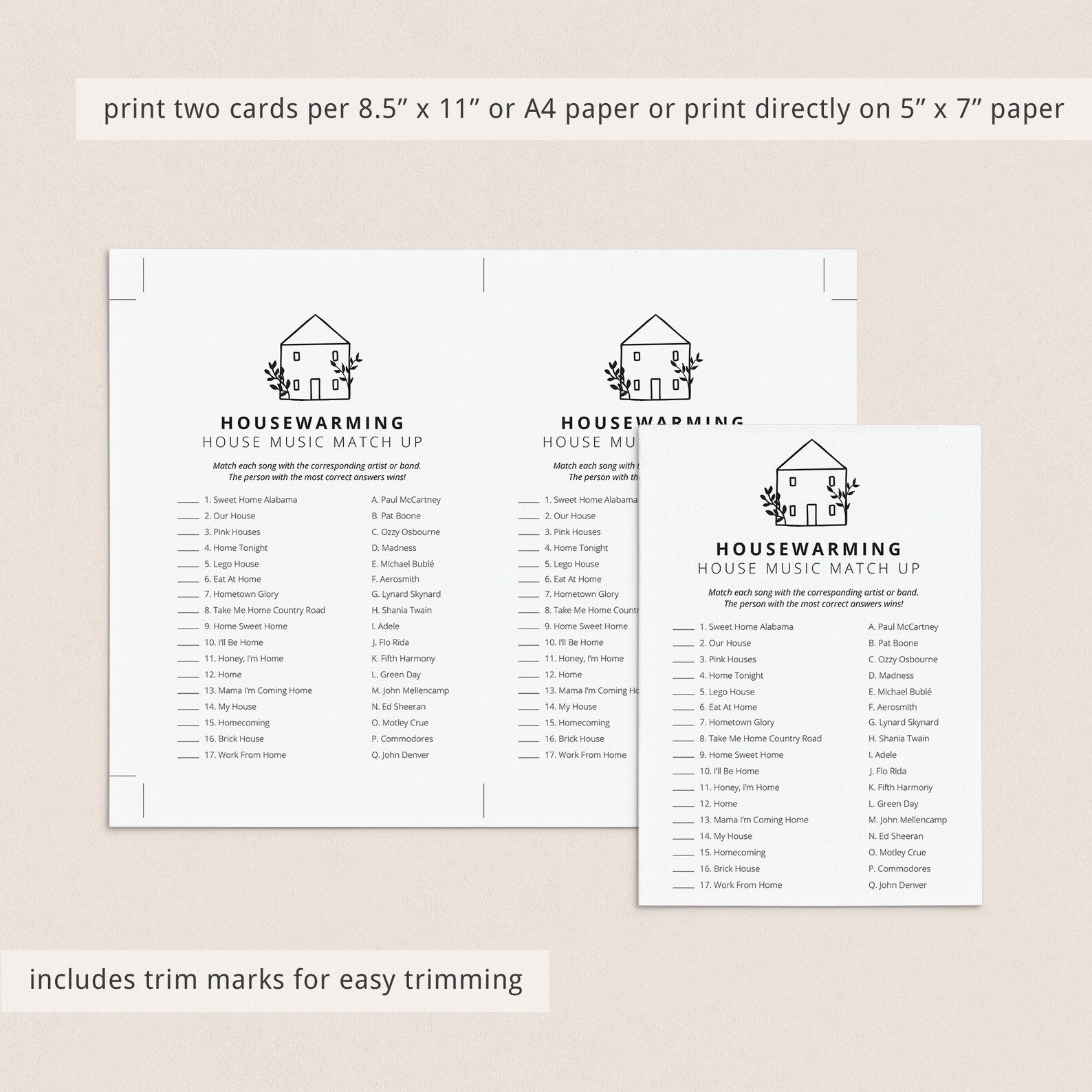 Housewarming Games Printable Minimal Housewarming Party Games Modern ...