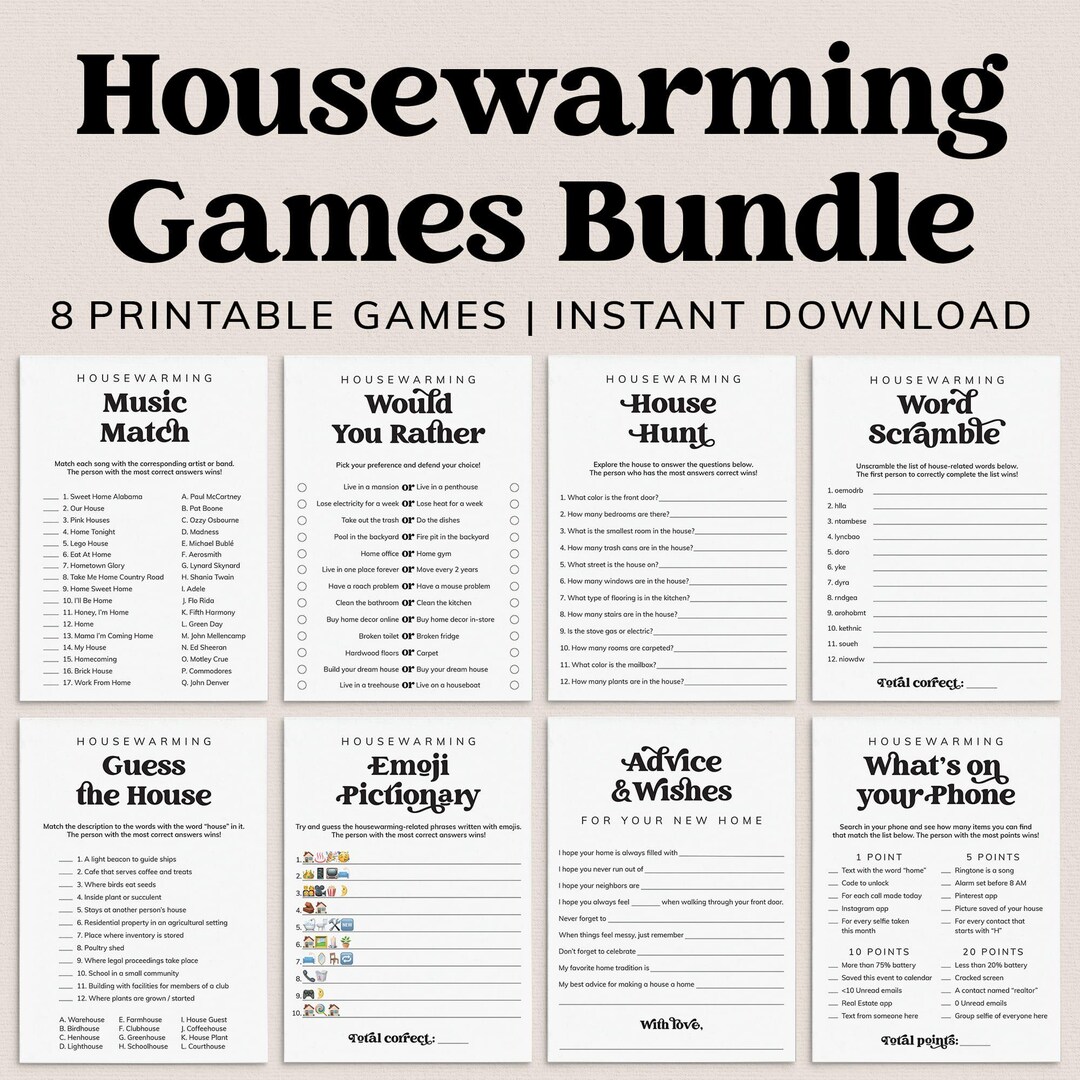 House Warming Games Printable Housewarming Party Games Apartment ...