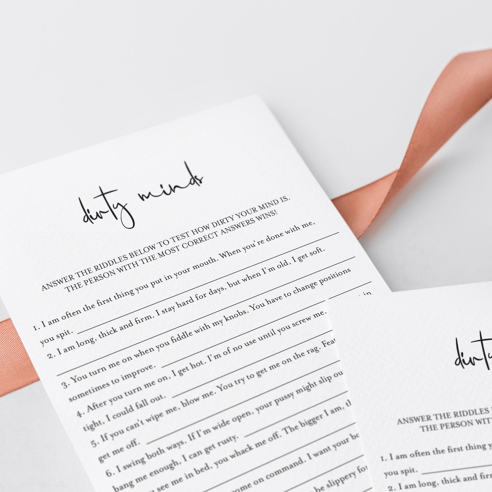 Dirty Minds Game Printable Dirty Riddles Bachelorette Game - Etsy