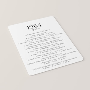 1964 Trivia Facts About 1964 Printable 60s Quiz 61st Birthday Ideas ...