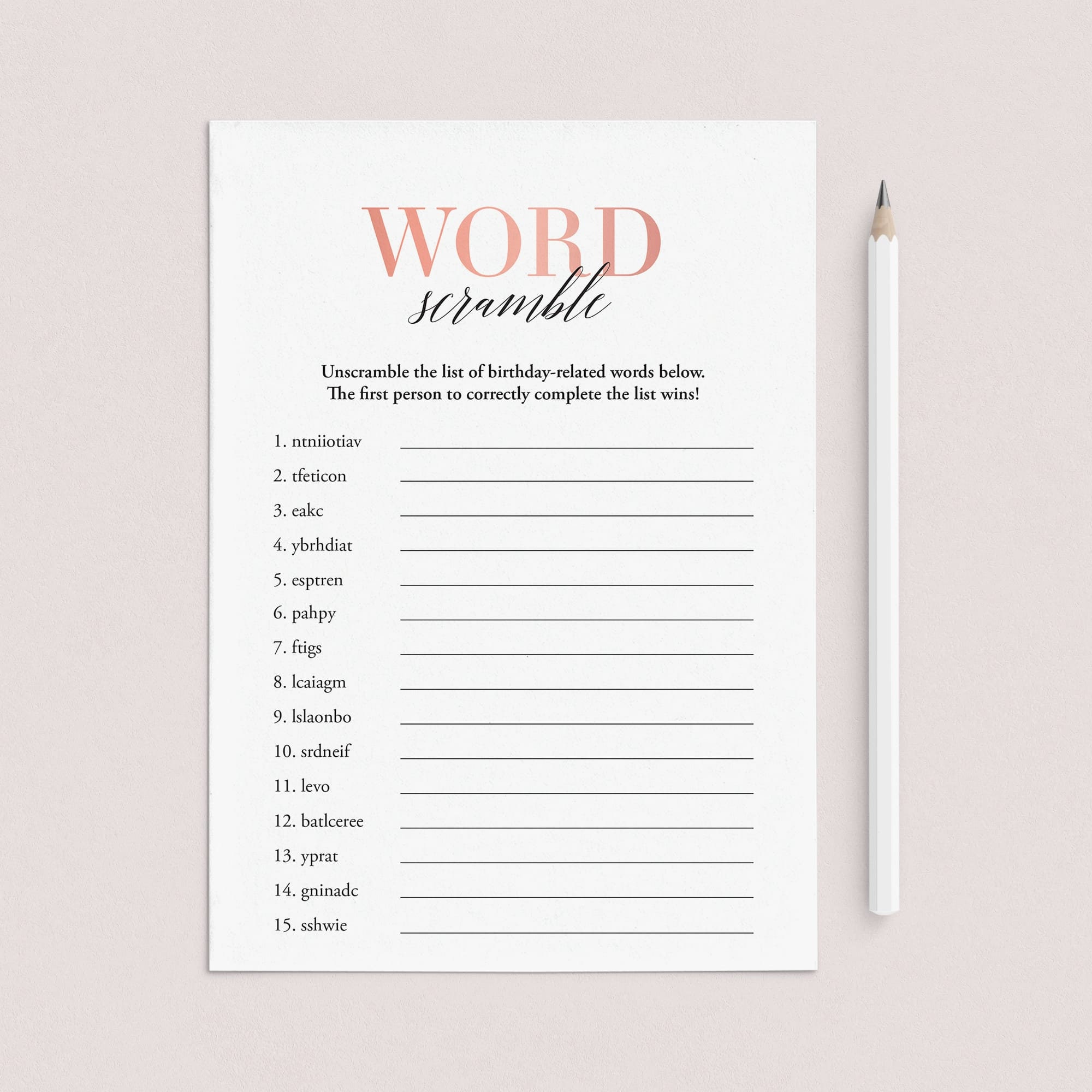 Birthday Word Scramble Game Printable Word Scramble Birthday Party Game ...