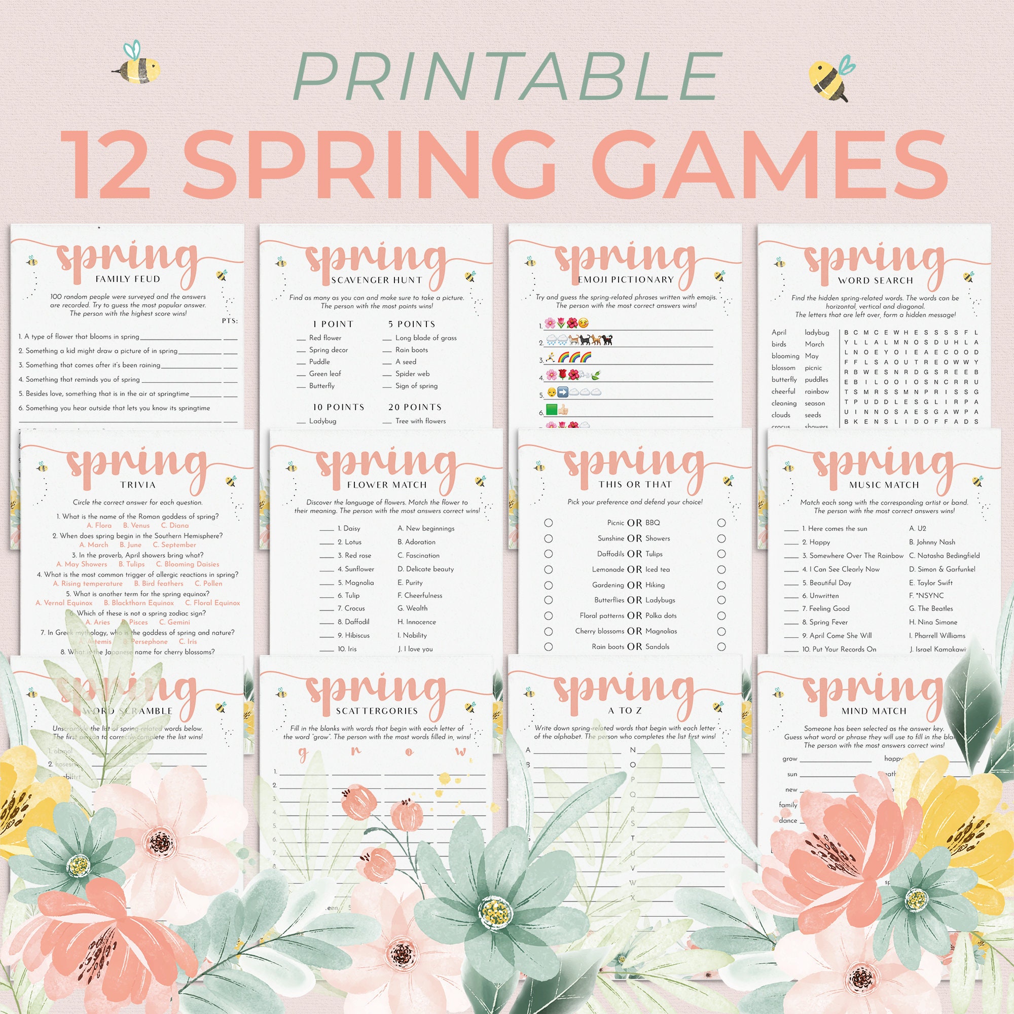 Spring Games Bundle Printable Springtime Activities for Kids and Adults ...