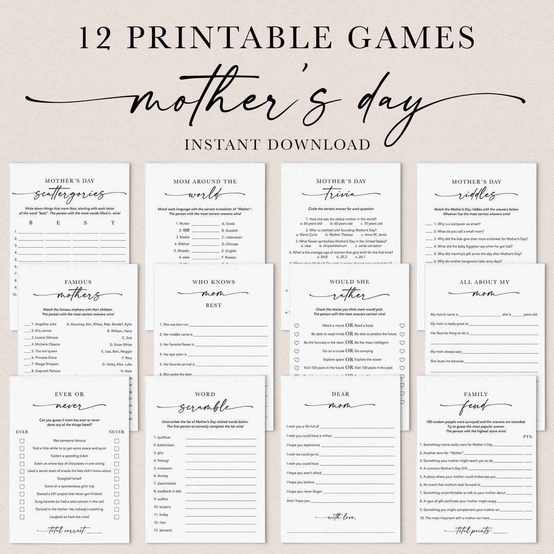 Mothers Day Games Printable Mothers Day Activities for Kids and Adults ...