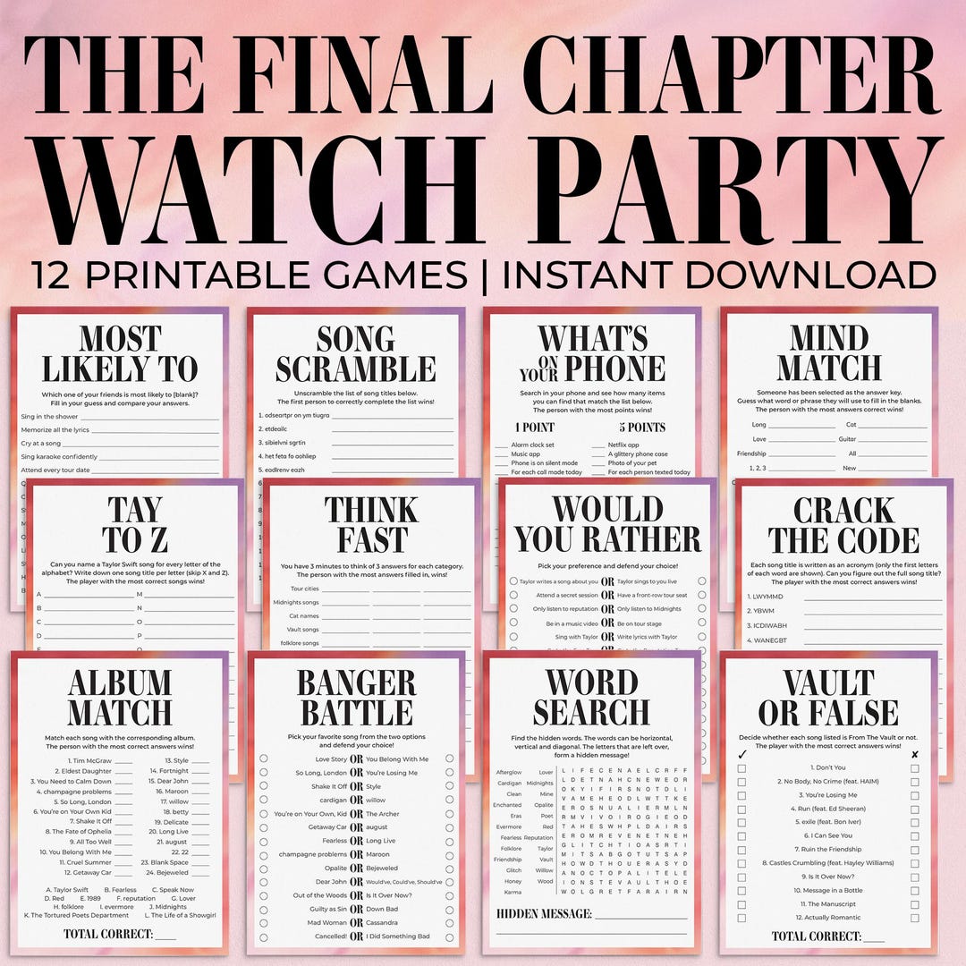 Eras Watch Party Games Printable End of an Era Party Decor Pop Music ...