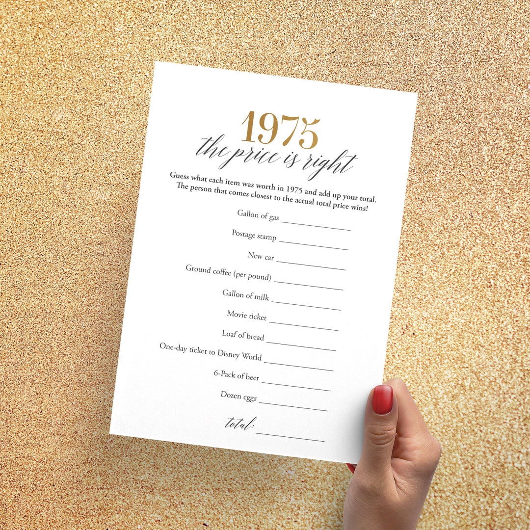 1975 the Price is Right Game Printable 50th Birthday Card Cost of ...
