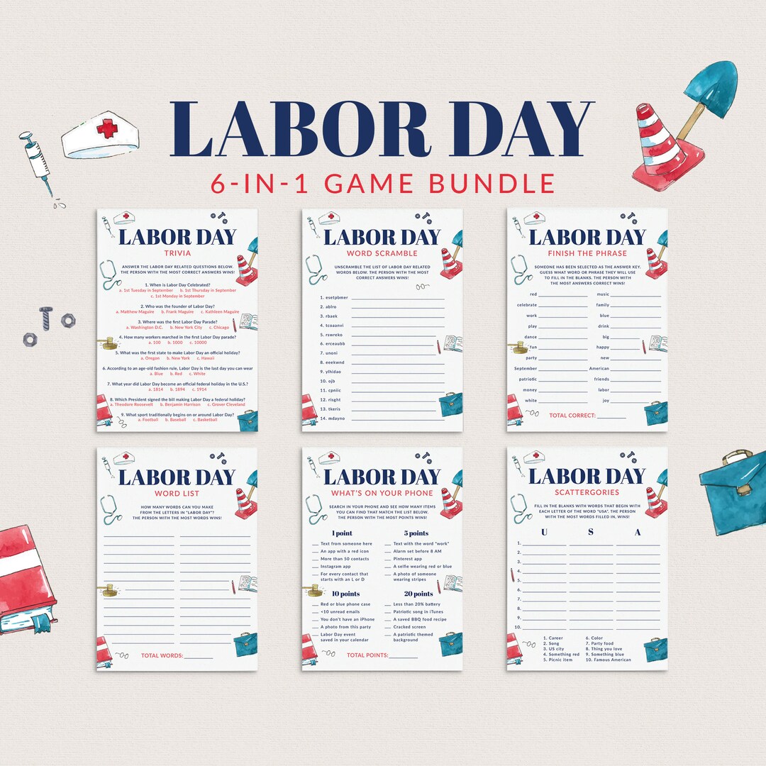 Labor Day Games Printable Fun Labor Day Game Bundle for Family - Etsy