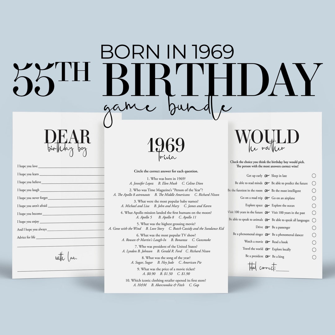 55th Birthday Games for Him Printable Mens Birthday Party Games Bundle ...