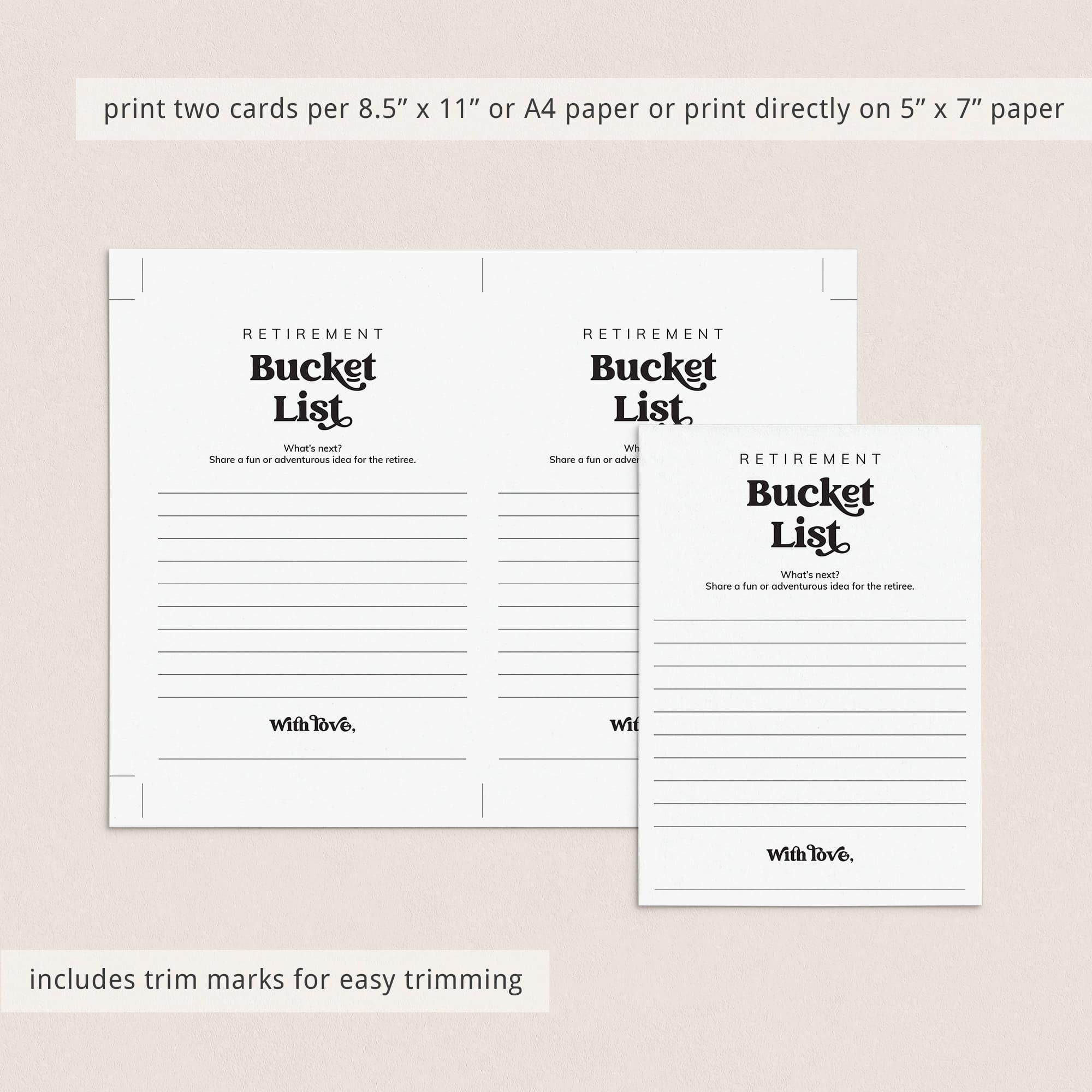 Retirement Bucket List Card Printable Fun Retirement Party Activity ...