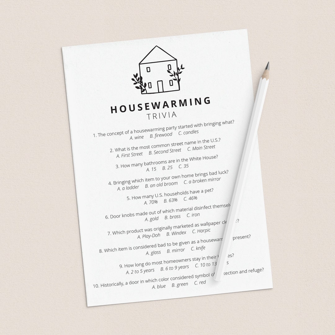 Housewarming Trivia Printable House Trivia Quiz With Answers - Etsy