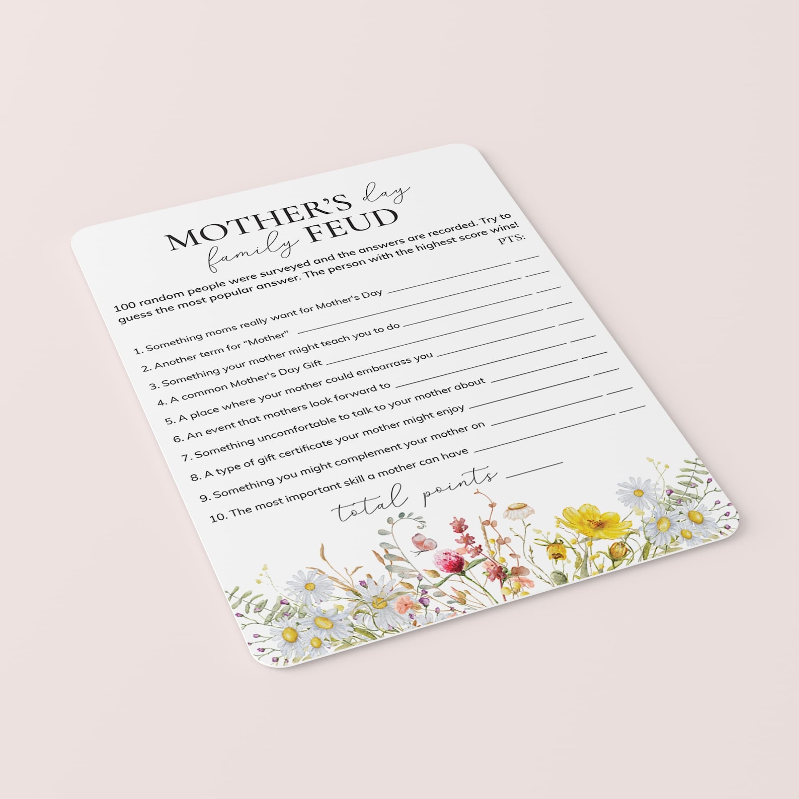 Mothers Day Family Feud Game Printable Mother's Day Feud Mothers Day ...