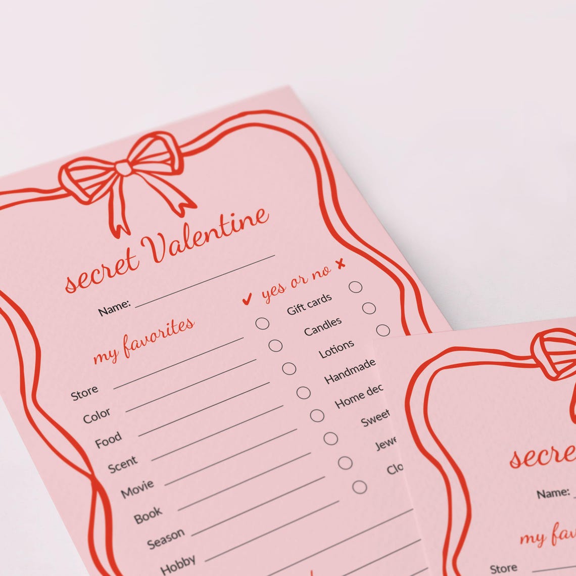 Secret Valentine Questionnaire Printable Valentines All About Me Secret ...