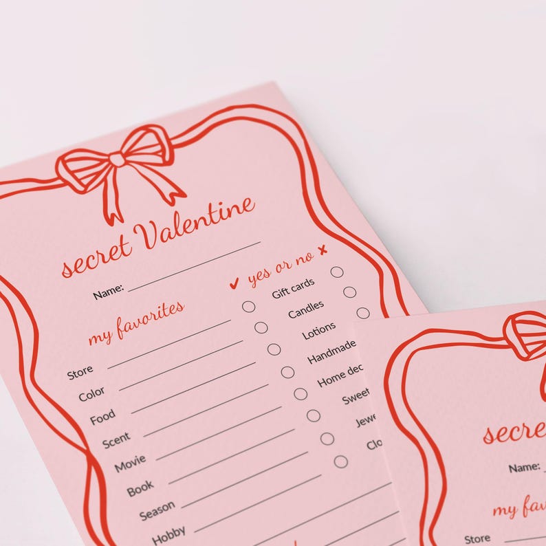 Secret Valentine Questionnaire Printable Valentines All About Me Secret ...