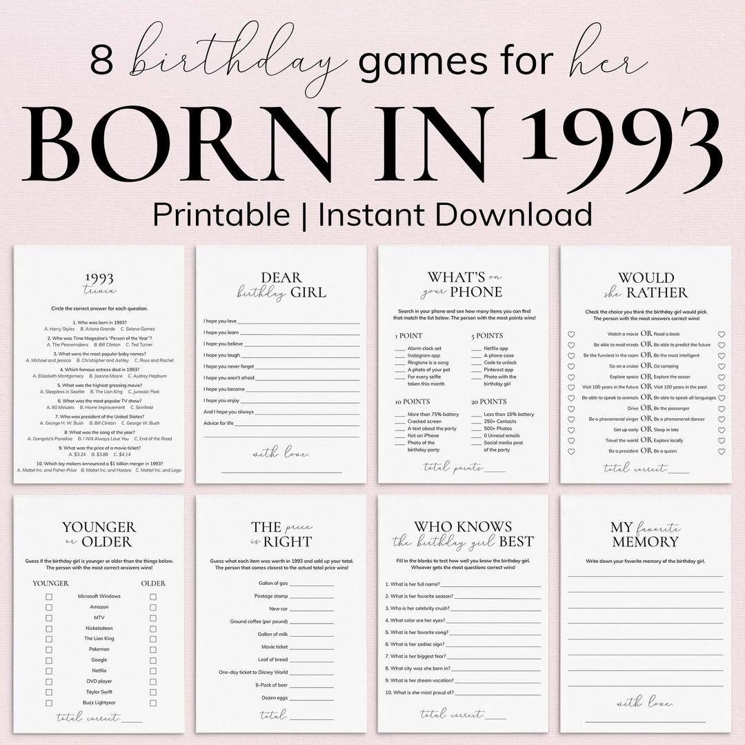 Born in 1993 32nd Birthday Games for Woman Fun 32 Birthday Party Games ...
