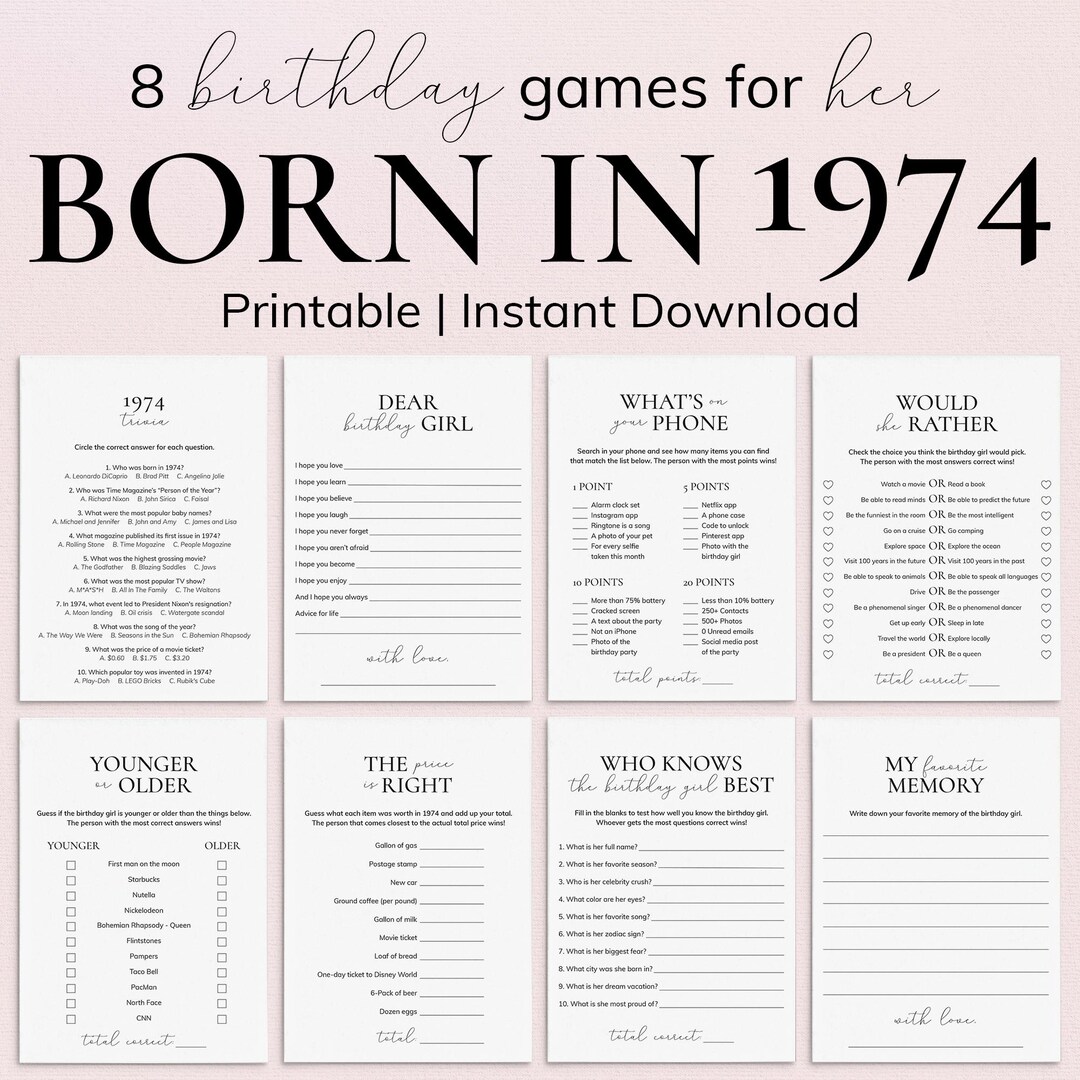 Born in 1974 52nd Birthday Games for Her Minimal Birthday Party Games ...