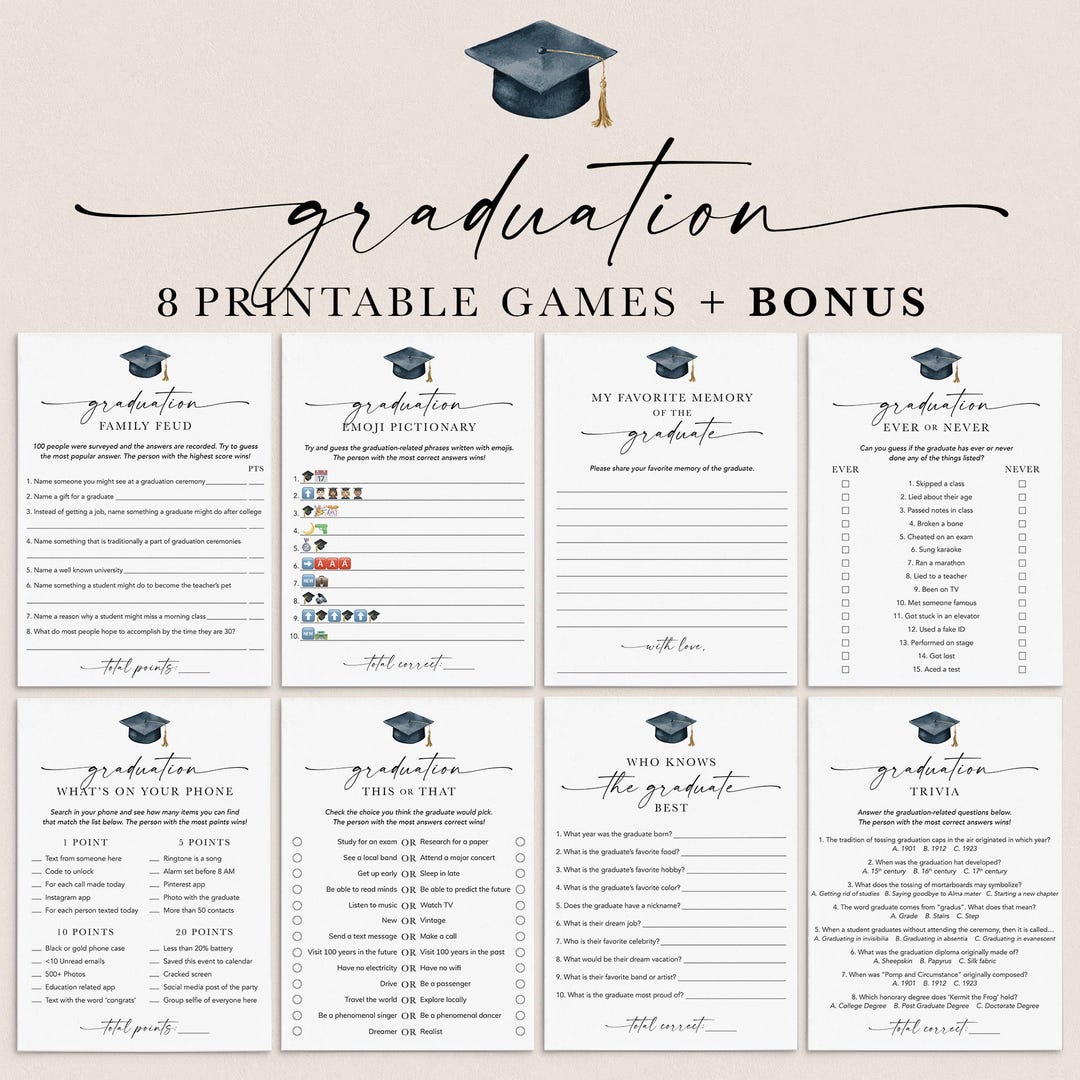 Graduation Party Games Bundle Printable Modern Graduation Games Class ...