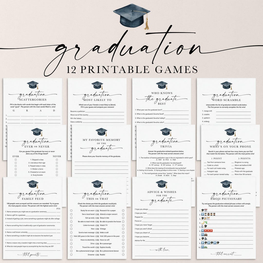 Modern Script Graduation Game Bundle Printable 2025 Graduation Party ...