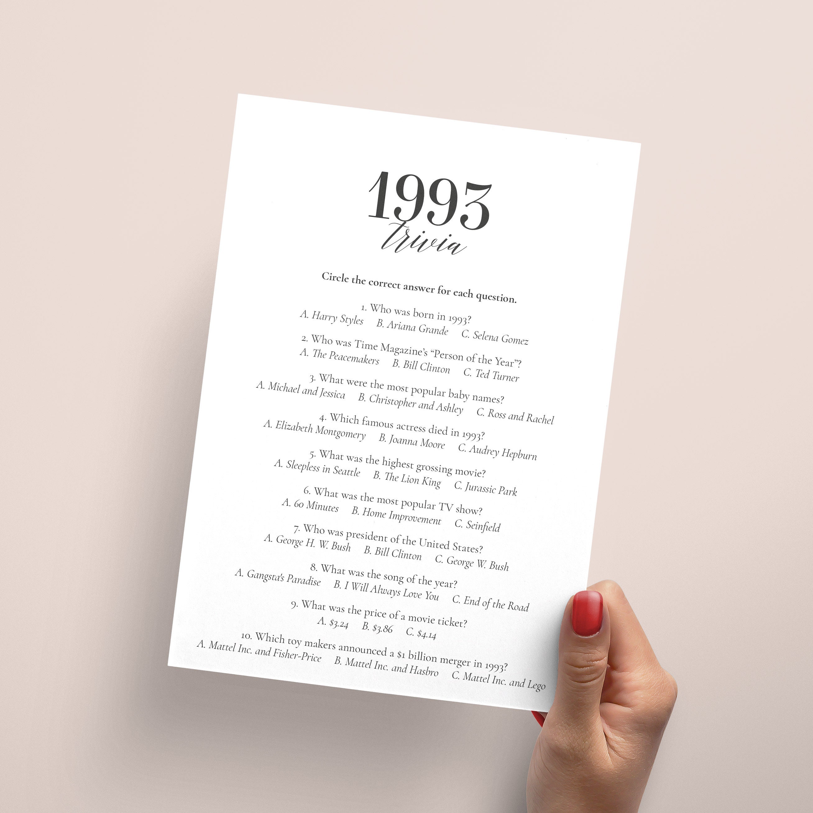 1993 Quiz Printable Fun Facts About 1993 30 Years Married in - Etsy ...