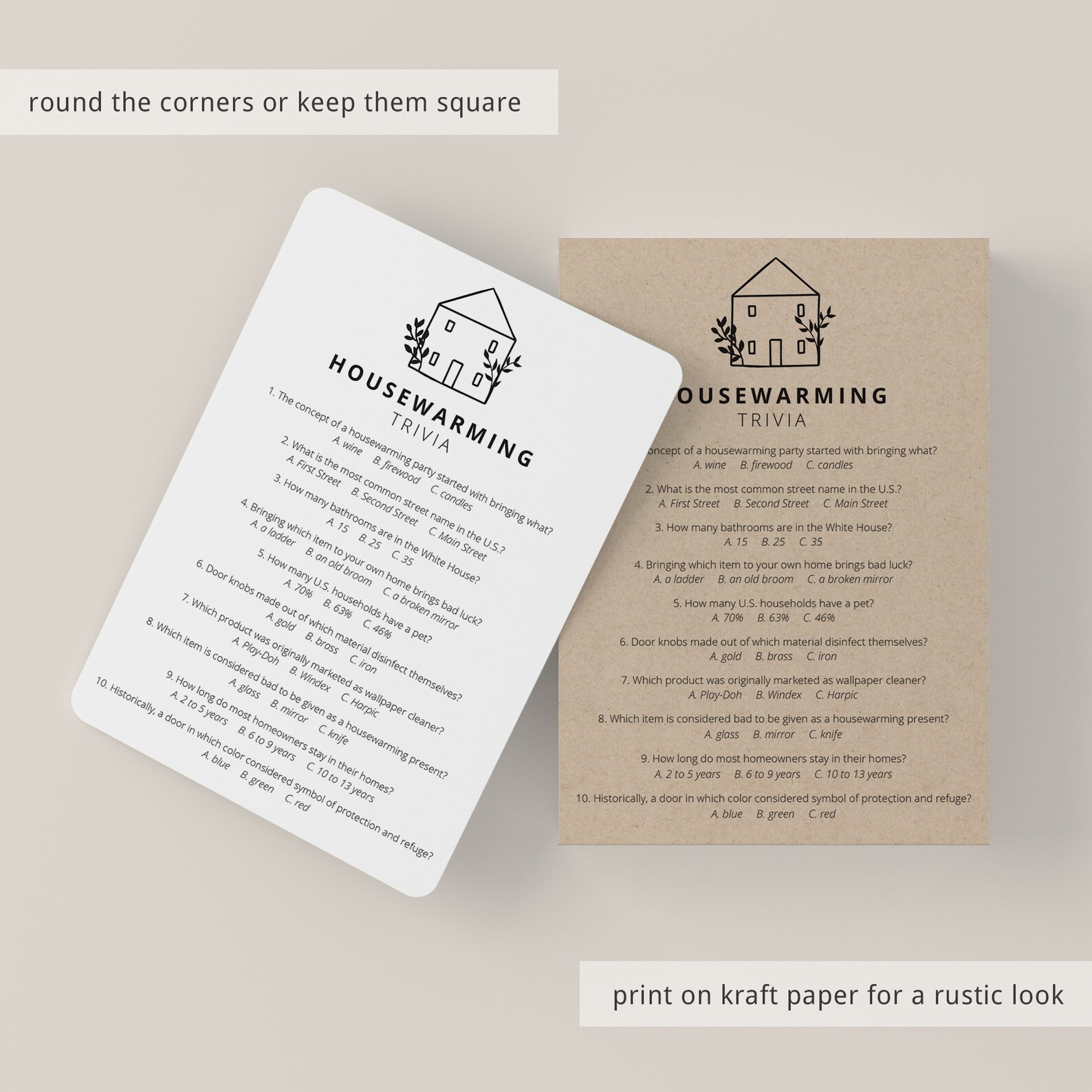 Housewarming Trivia Printable House Trivia Quiz With Answers - Etsy