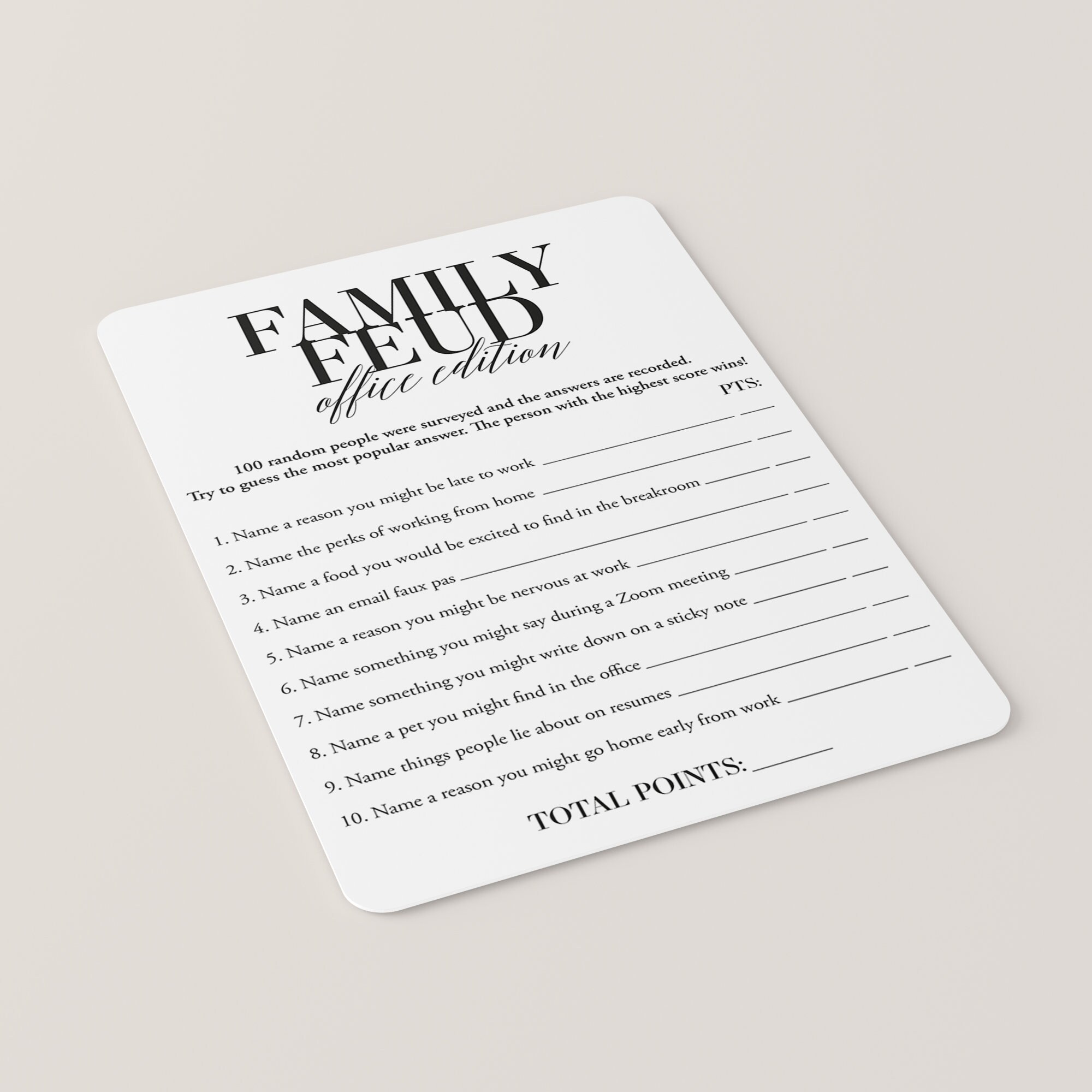 Office Family Feud Game Printable Office Feud Questions and Answers ...