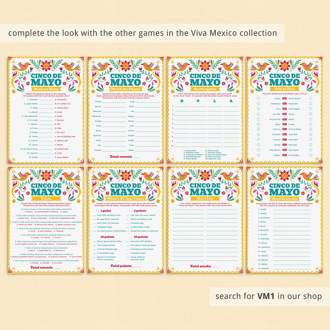 Cinco De Mayo Trivia Game Printable Cinco De Mayo Game for Adults ...
