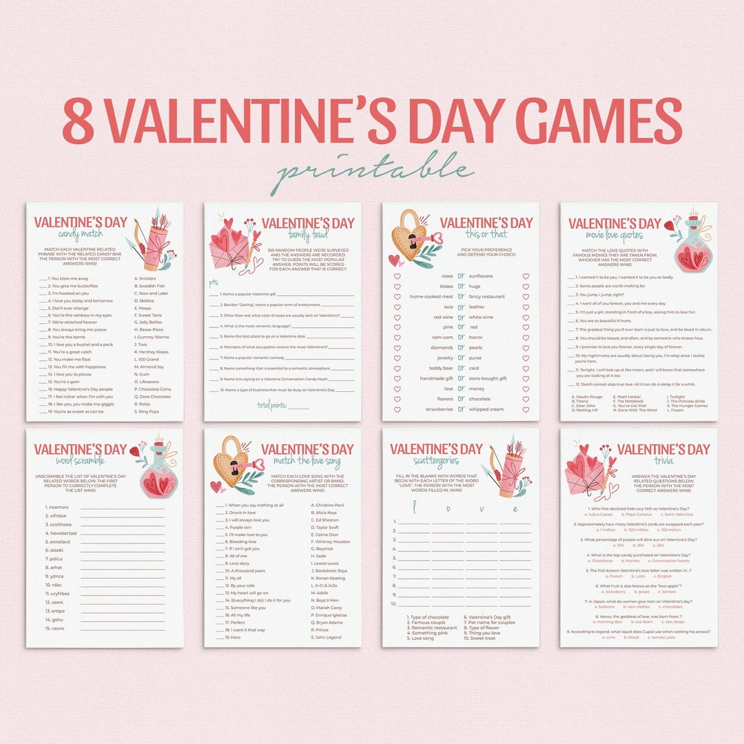 Valentine's Day Games Bundle Printable Valentines Party Game Package ...