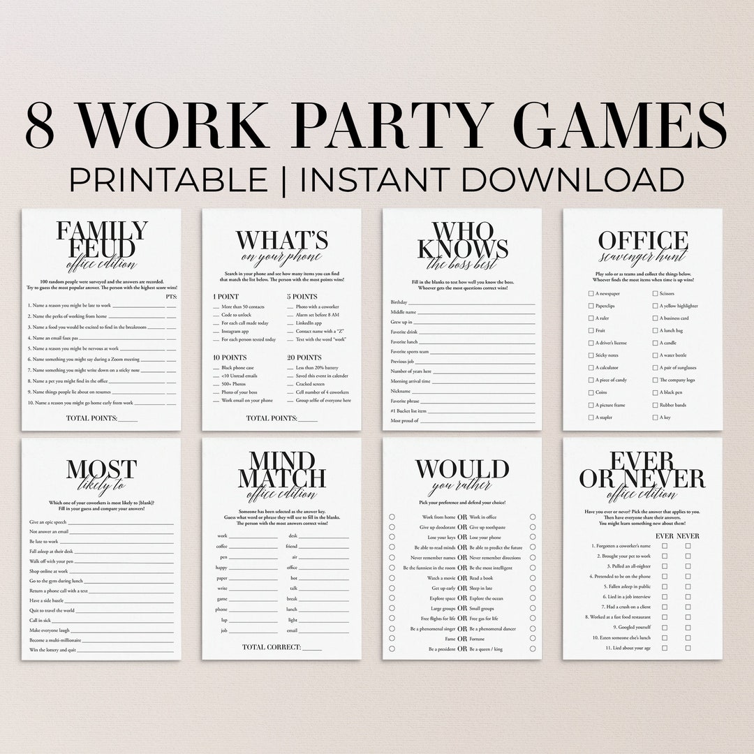 Work Party Games Printable Office Party Game Pack Team Party - Etsy