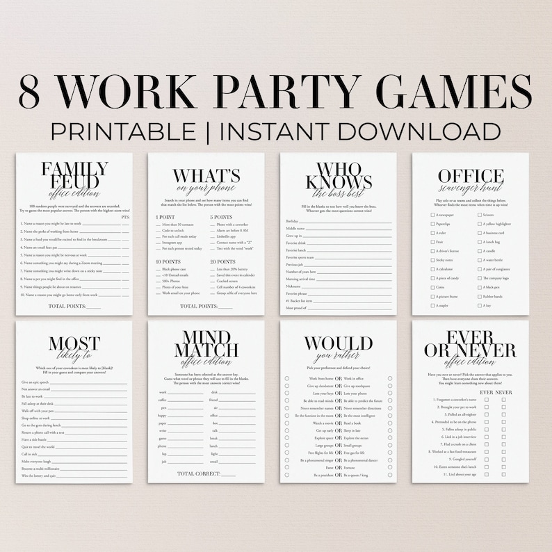 Work Party Games Printable Office Party Game Pack Team Party - Etsy