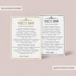 1920s Trivia Printable 1920's Gatsby Party Game Speakeasy Party Decor ...