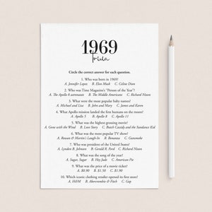 1969 Trivia Facts About 1969 Printable 60s Quiz 56th Birthday Ideas ...