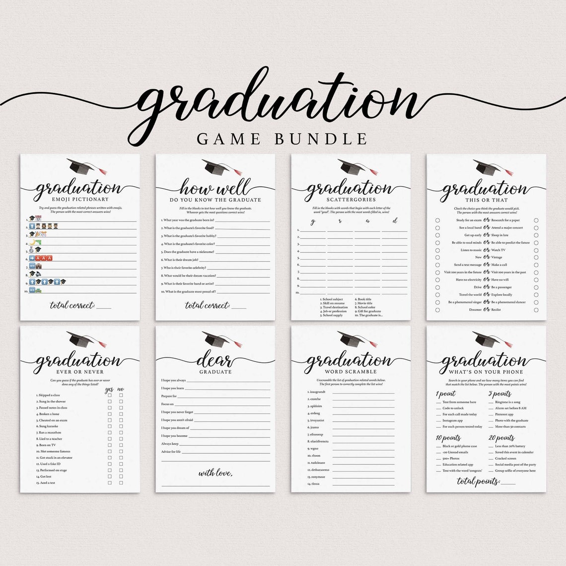 Graduation Party Games Bundle Printable Elegant Graduation - Etsy Canada