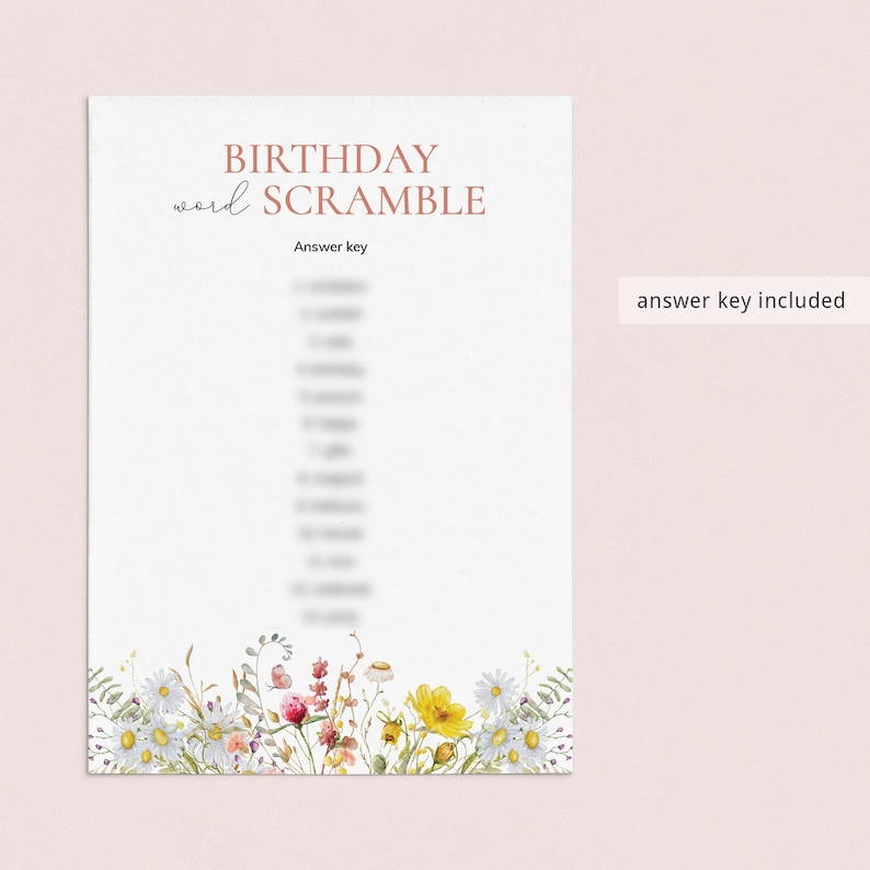 Wildflower Birthday Games for Her Adult Birthday Party Games Printable ...