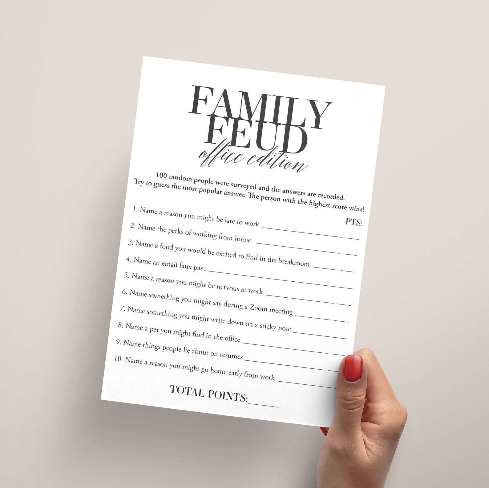 Office Family Feud Game Printable Office Feud Questions and Answers ...