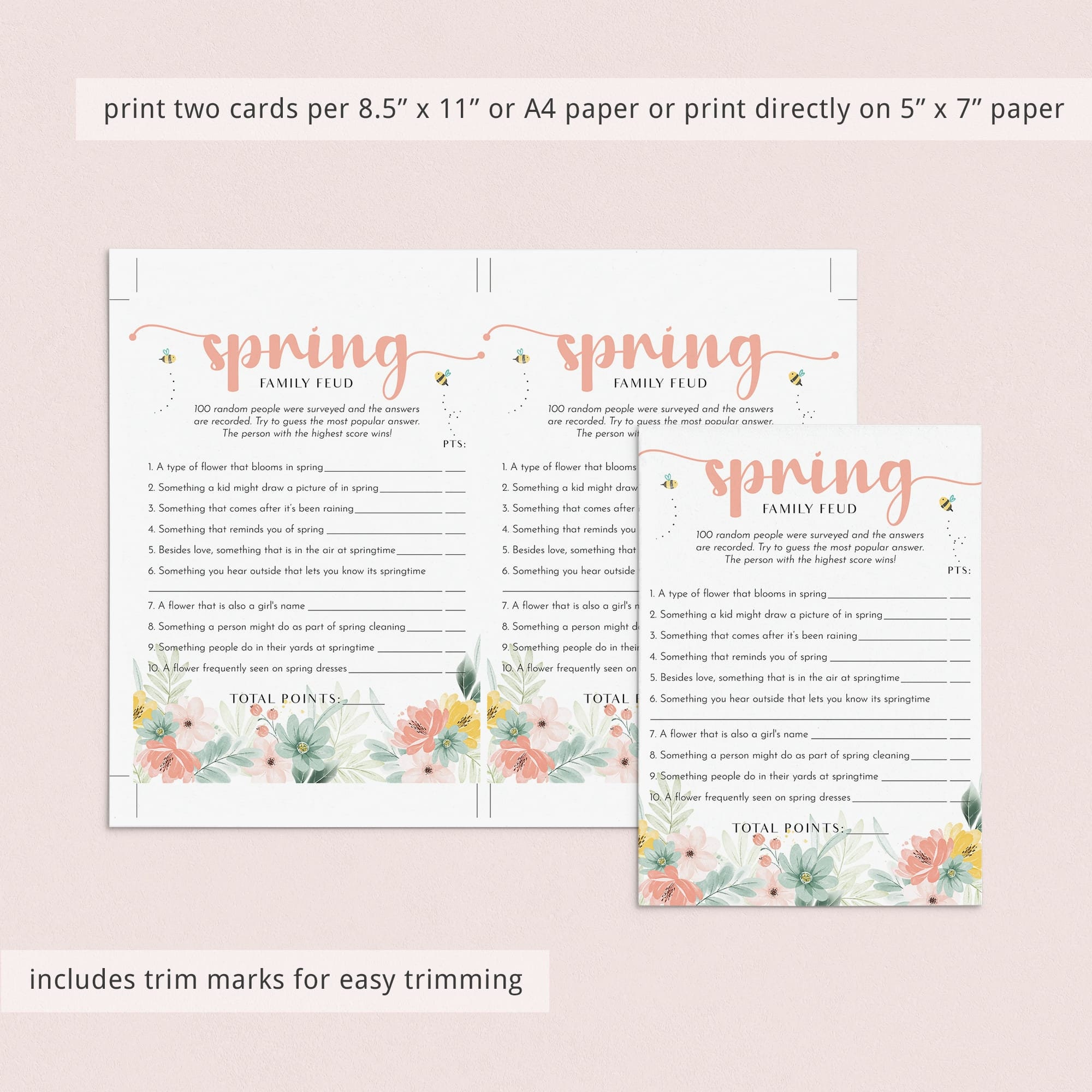 Spring Family Feud Printable Spring Feud Questions Fun Spring Family ...