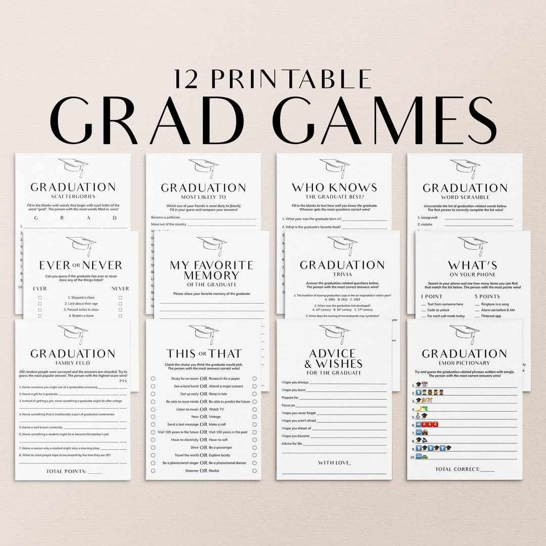 Modern Minimalist Graduation Games Bundle Printable 2024 Grad Party ...