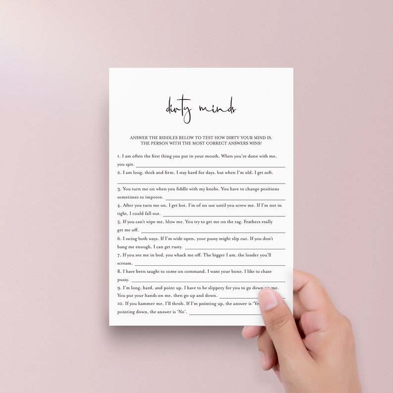 Dirty Minds Game Printable Dirty Riddles Bachelorette Game - Etsy