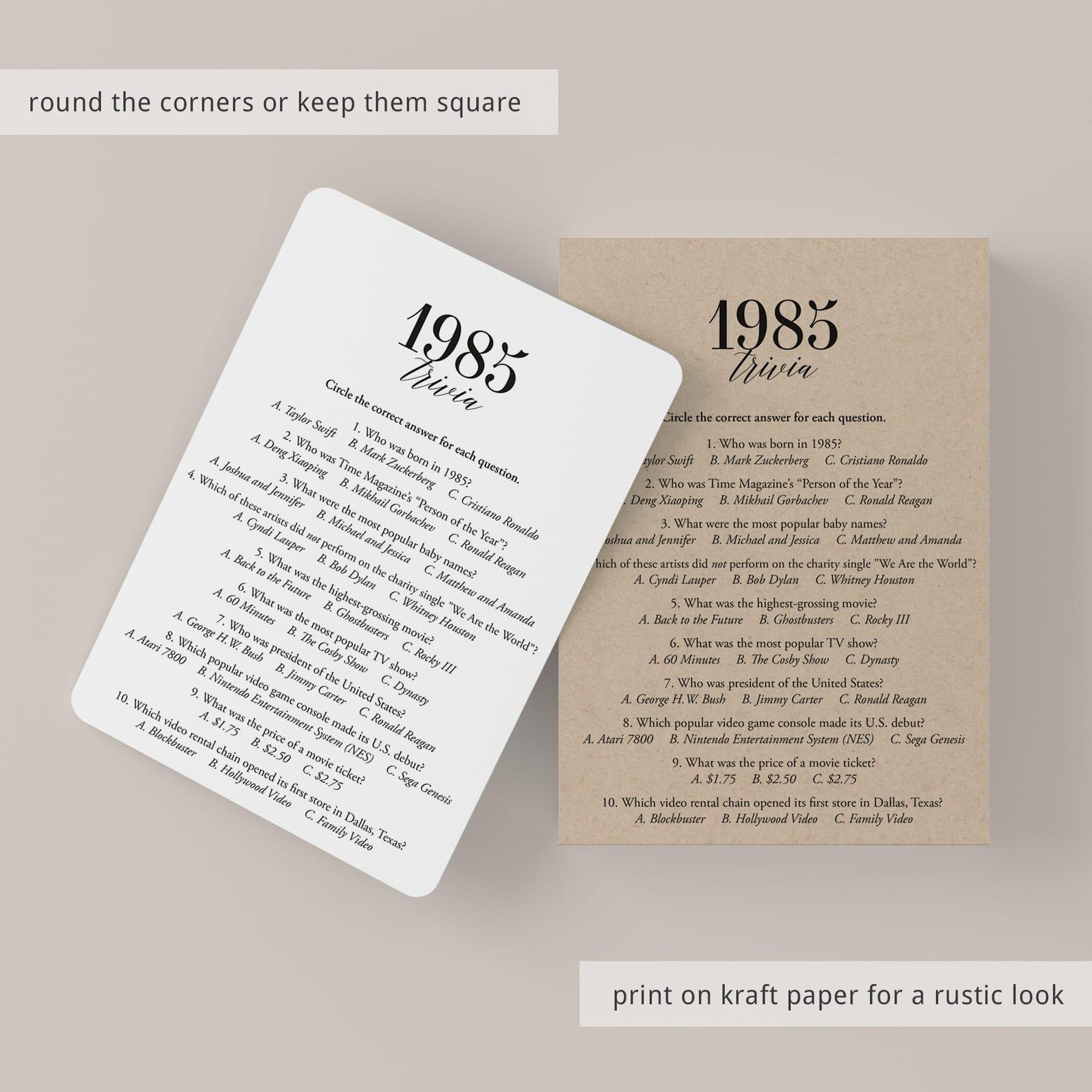 1985 Quiz Printable Fun Facts About 1985 41st Birthday Game Trivia Back ...