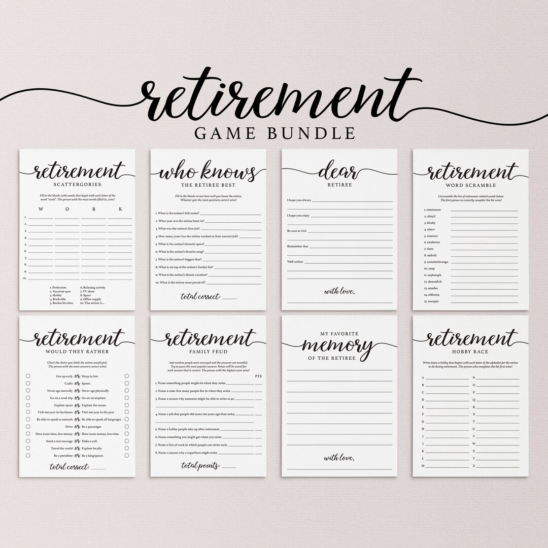 Retirement Games Printable Calligraphy Retirement Game Bundle - Etsy