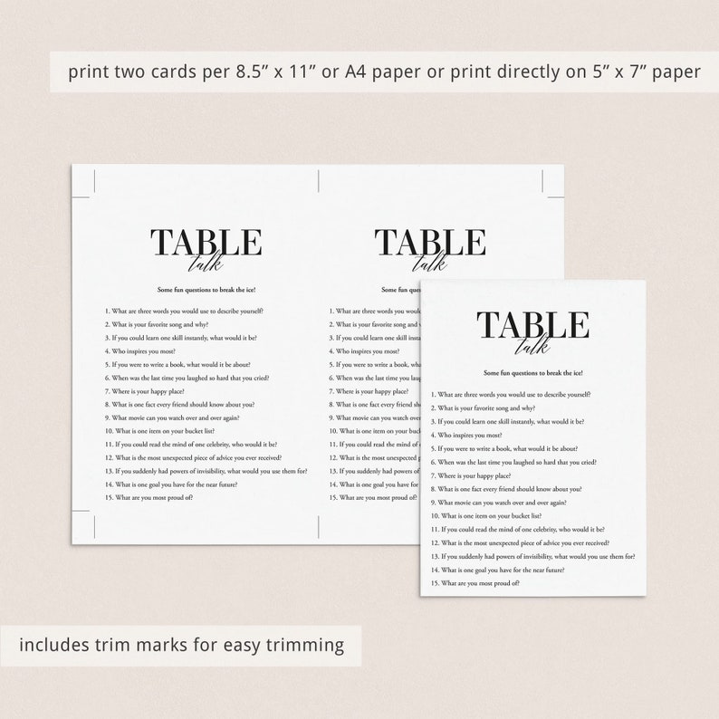 Printable Conversation Starter Table Talk Topics Instant - Etsy Australia