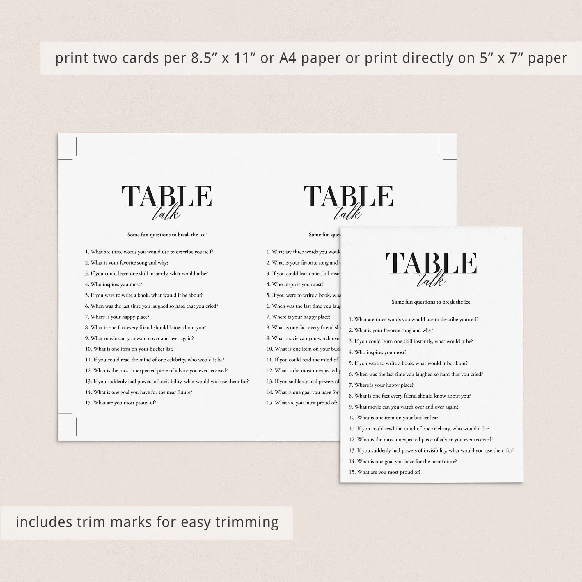 Printable Conversation Starter Table Talk Topics Instant - Etsy Australia