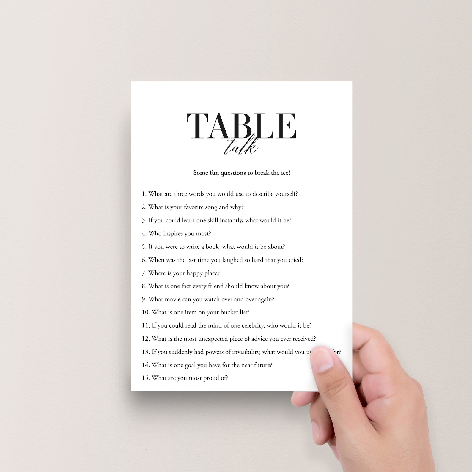 Printable Conversation Starter Table Talk Topics Instant Download ...