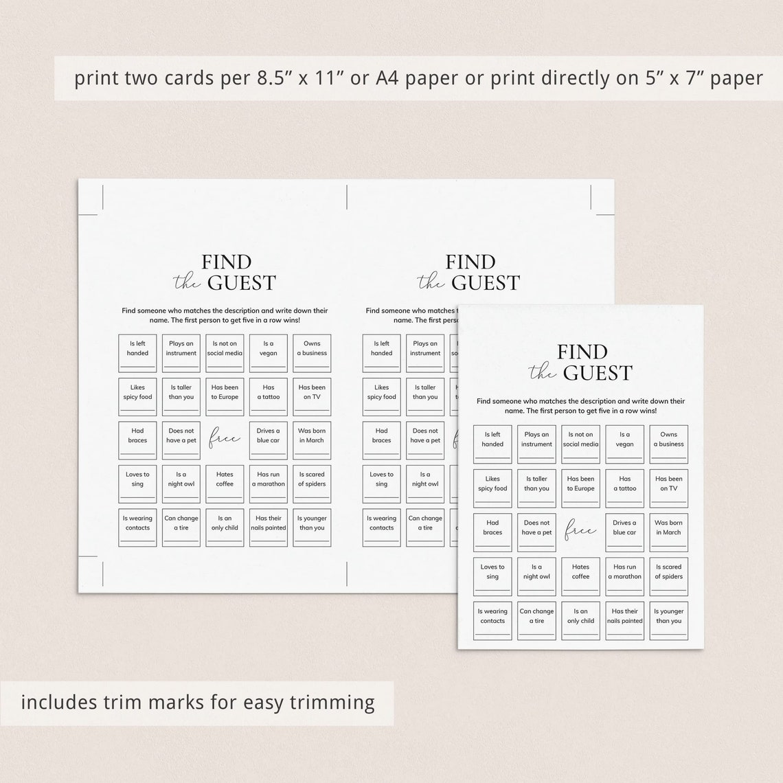 Find the Guest Bingo Printable Icebreaker Mingle Bingo Human Bingo Get ...