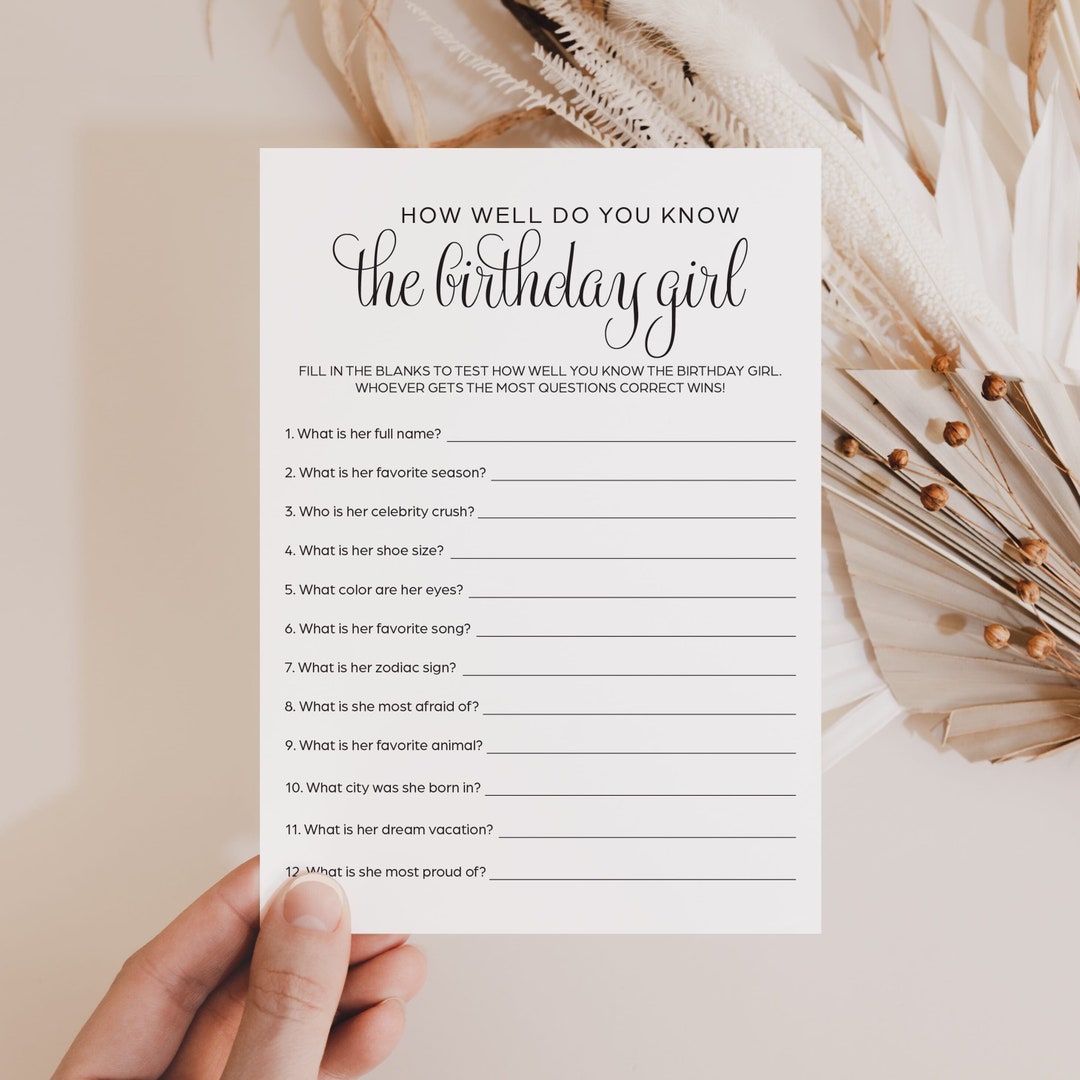 How Well Do You Know the Birthday Girl Printable Birthday Party Games ...