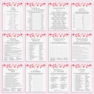 Simple Valentines Party Games Printable Pink Hearts Valentine's Day ...